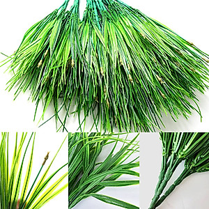 YDSIII 20Pcs Artificial Outdoor Plants,Fake Plants Wheat Grass Greenery Shrubs UV Resistant Faux Plastic Plants Outdoor Window Box Verandah Hanging Planter Home Garde Window Box Décor (Grass)