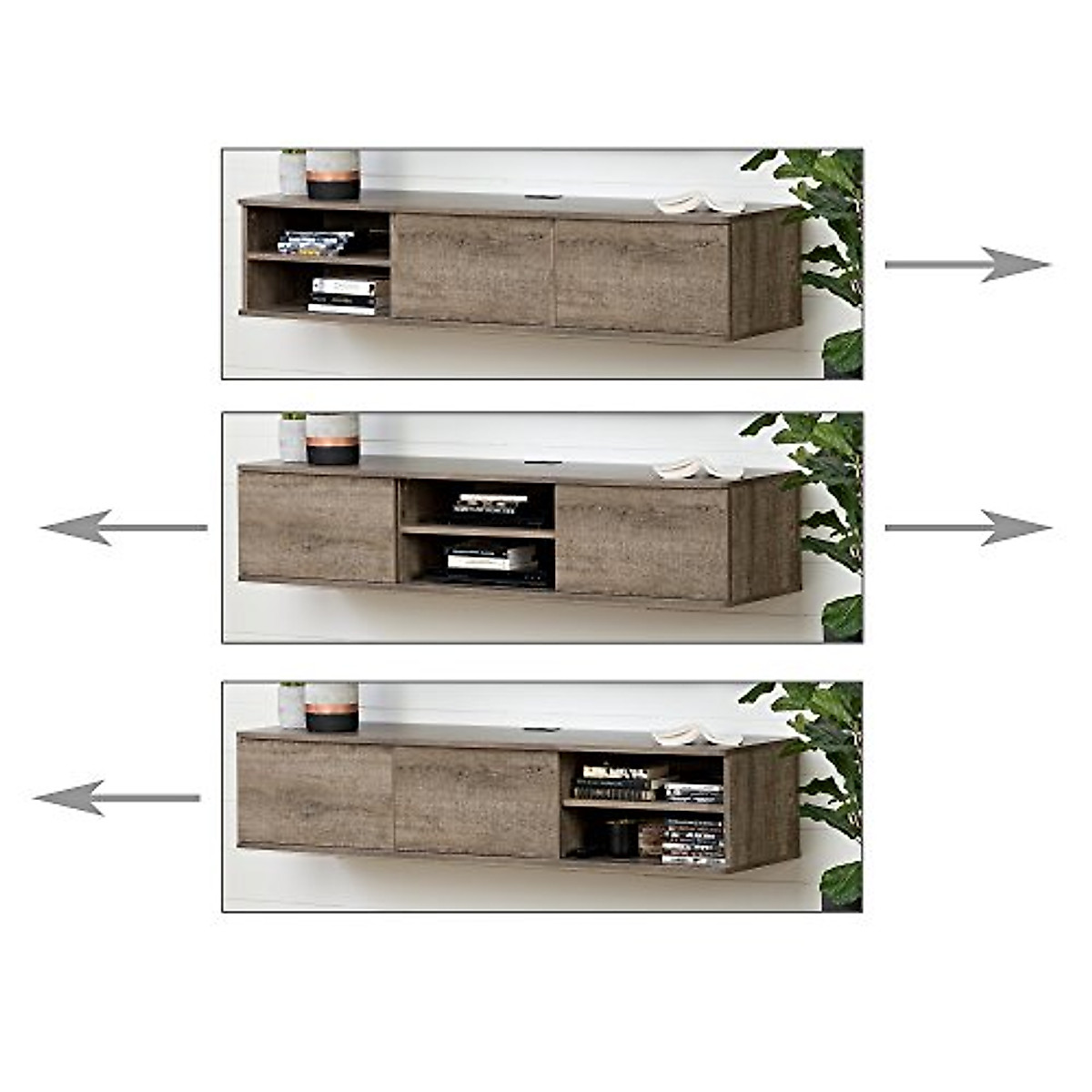 South Shore Agora Wall Mounted Media Console, Weathered Oak