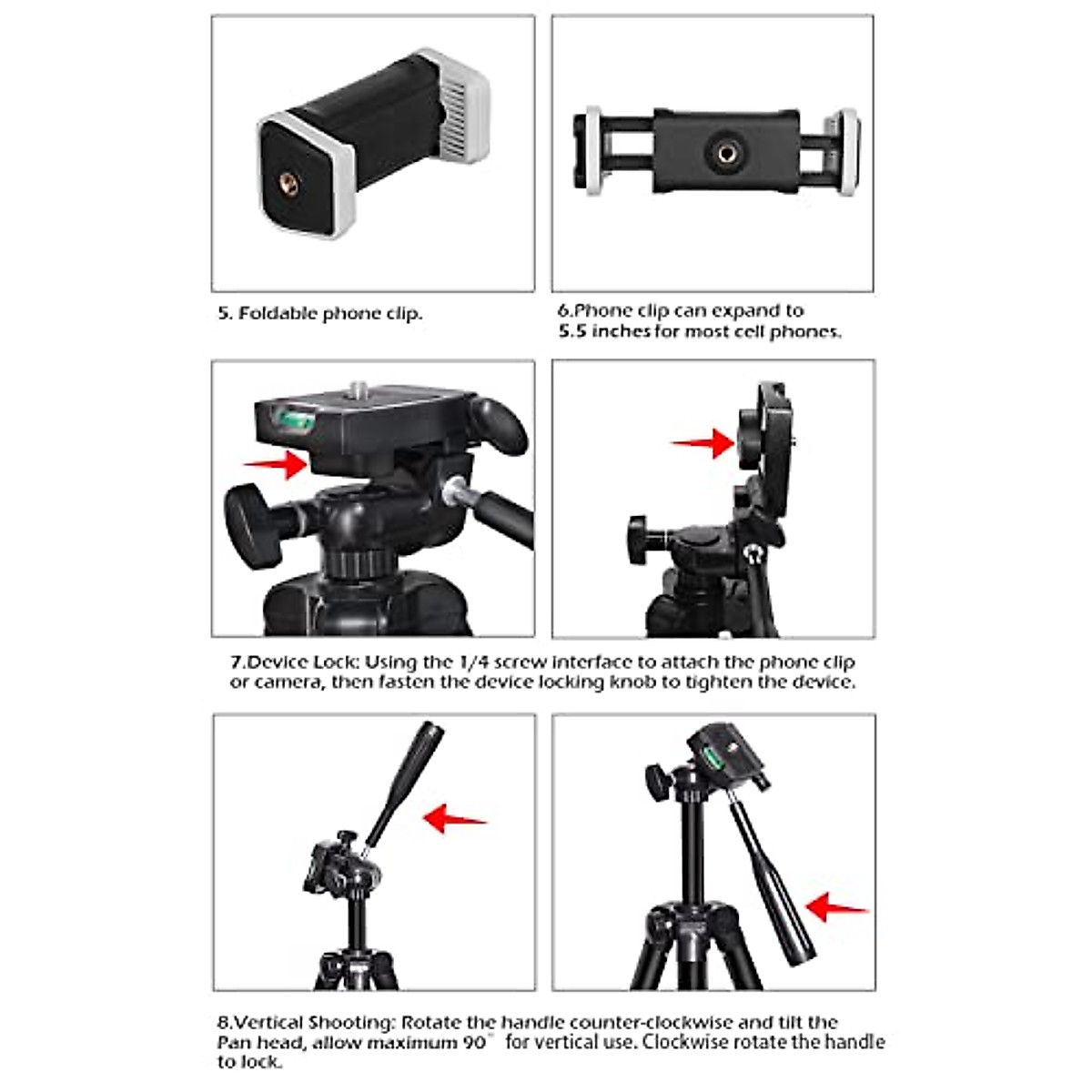 Ubeesize Tripod CT50 50” Phone Tripod Stand, Aluminum Lightweight Tripod for Camera and Phone, Cell Phone Tripod with Phone Holder and Carry Bag, Compatible with iPhone & Android