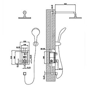 Naples Wall Mount Shower Set With Digital Mixer - LED Display Round Shower Head Hot & Cold Temperature Control - BS61LD Single Handle Contemporary Style Chrome Shower Set Shower Head Size - 10 Inch
