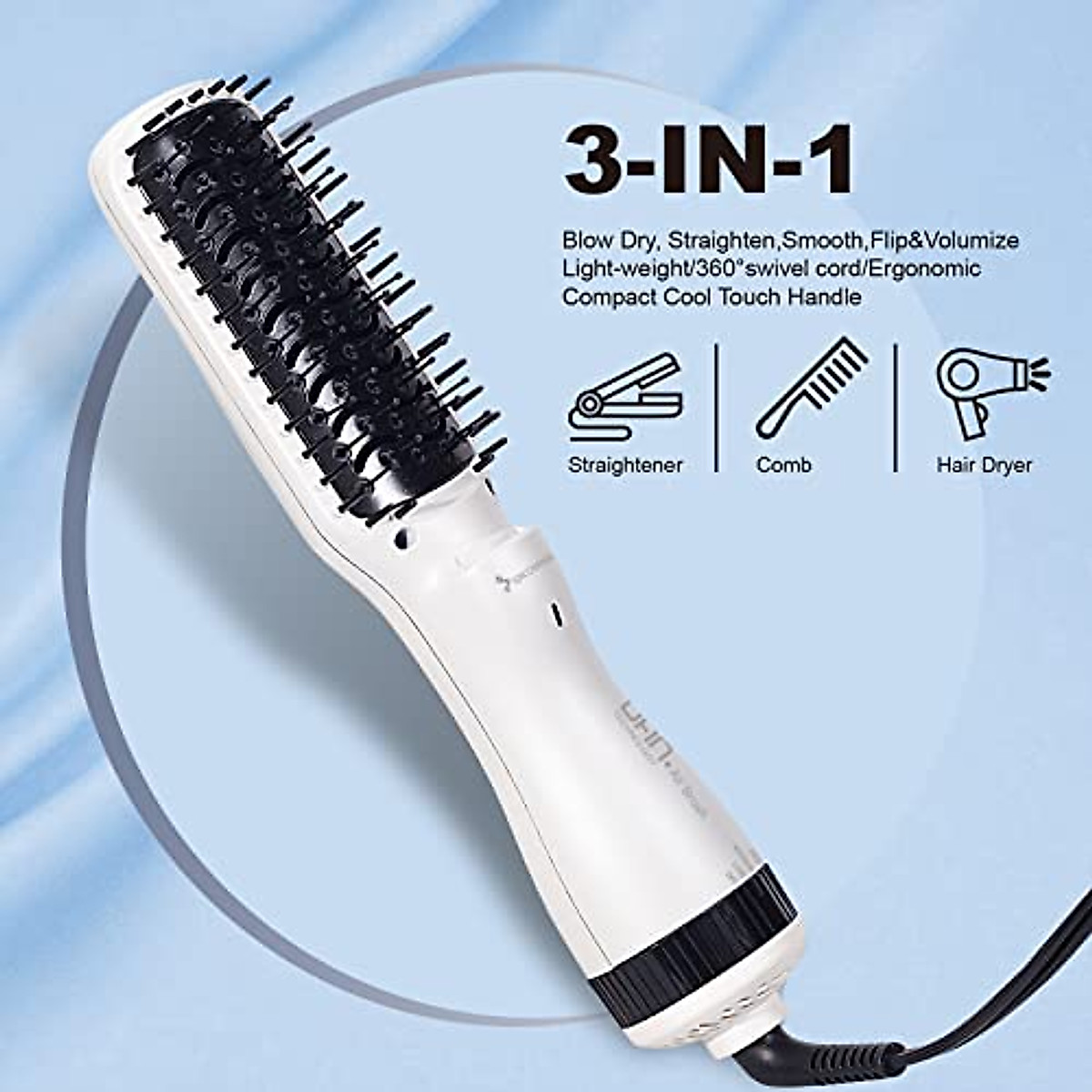 Negative ion Hair Straightener Brush,Small Hair Dryer Brush with Brush Cases,hot Hair Brush,Hair Dryer Brush for Short Hair,Blow Dry Brush,Paddle Brush Dryer,One Step Hair Dryer and Volumizer