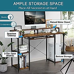 COSTWAY Computer Desk, 47’’ Home Office Table with Hutch, Book Shelves, Pull-Out Keyboard Tray, Monitor Stand, Industrial Writing Laptop Desk, for Workstation, Rustic Brown