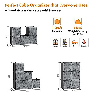 C&AHOME Cube Storage Organizer with Doors, 6-Cube Shelves, Closet Cabinet, DIY Plastic Modular Bookshelf Ideal for Bedroom, Living Room, 36.6”L x 12.4”W x 36.6”H Black SHS3006B-DOOR
