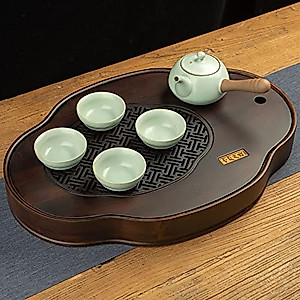 Bamboo Tea Tray Hua Xia Zhi Chuang Irregular Oval Shape, Chinese Gongfu Tea Table Serving Tray, Serving Box Reservoir Type (Big)