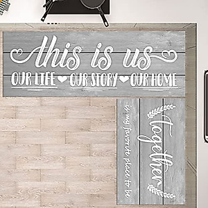 Farmhouse Kitchen Mat Set of 2 Non Slip Thick Kitchen Rugs and Mats Wood Grain Waterproof Anti Fatigue Mats for Kitchen Floor Farmhouse Kitchen Rug Runner Standing Mat, 16 x 47 Inch, 16 x 28 Inch