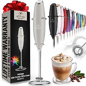 Zulay Kitchen Powerful Milk Frother Wand - Ultra Fast Handheld Drink Mixer - Electric Whisk Foam Maker for Coffee, Lattes, Cappuccino, Frappe, Matcha & Coffee Creamer - Milk Boss Gray