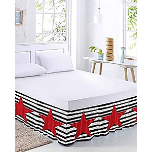 Independence Day Bed Skirt Cal King Size 18 Inch Drop, Adjustable & Elastic Wrap Around Bed Skirts Pleated Luxury Dust Ruffles for Twin Full Queen Cal King Base Bed, Red Stasr Black Stripes Farmhouse