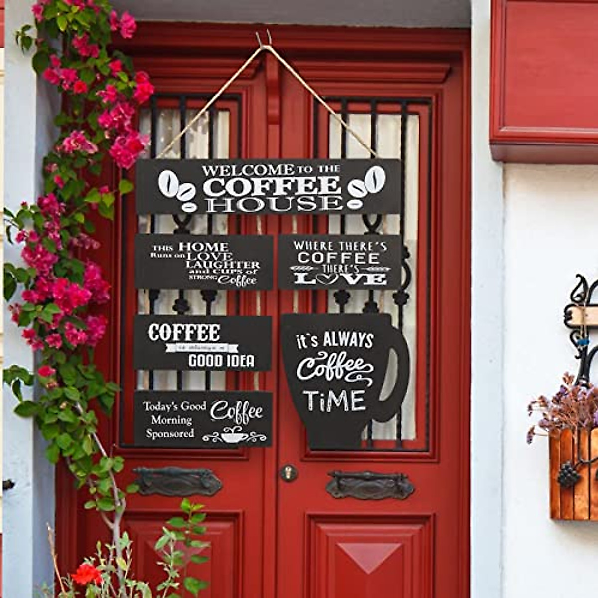 Large Wall Hanging Decor : Rustic Farmhosue Wooden Decor (WELCOME TO THE COFFEE HOUSE) Sign for Coffee House Porch,Home & Kitchen Wall Art Wooden Hanging Sign Plaque(14.4 * 13.2)