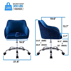 CAELUM Cute Desk Chair for Teen Girl Kids, Home Office Computer Desk Chairs with Wheels and Arms, Comfy Velvet Fabric Swivel Rolling Task Chair Vanity Chair for Makeup Room, Bedroom, Living Room