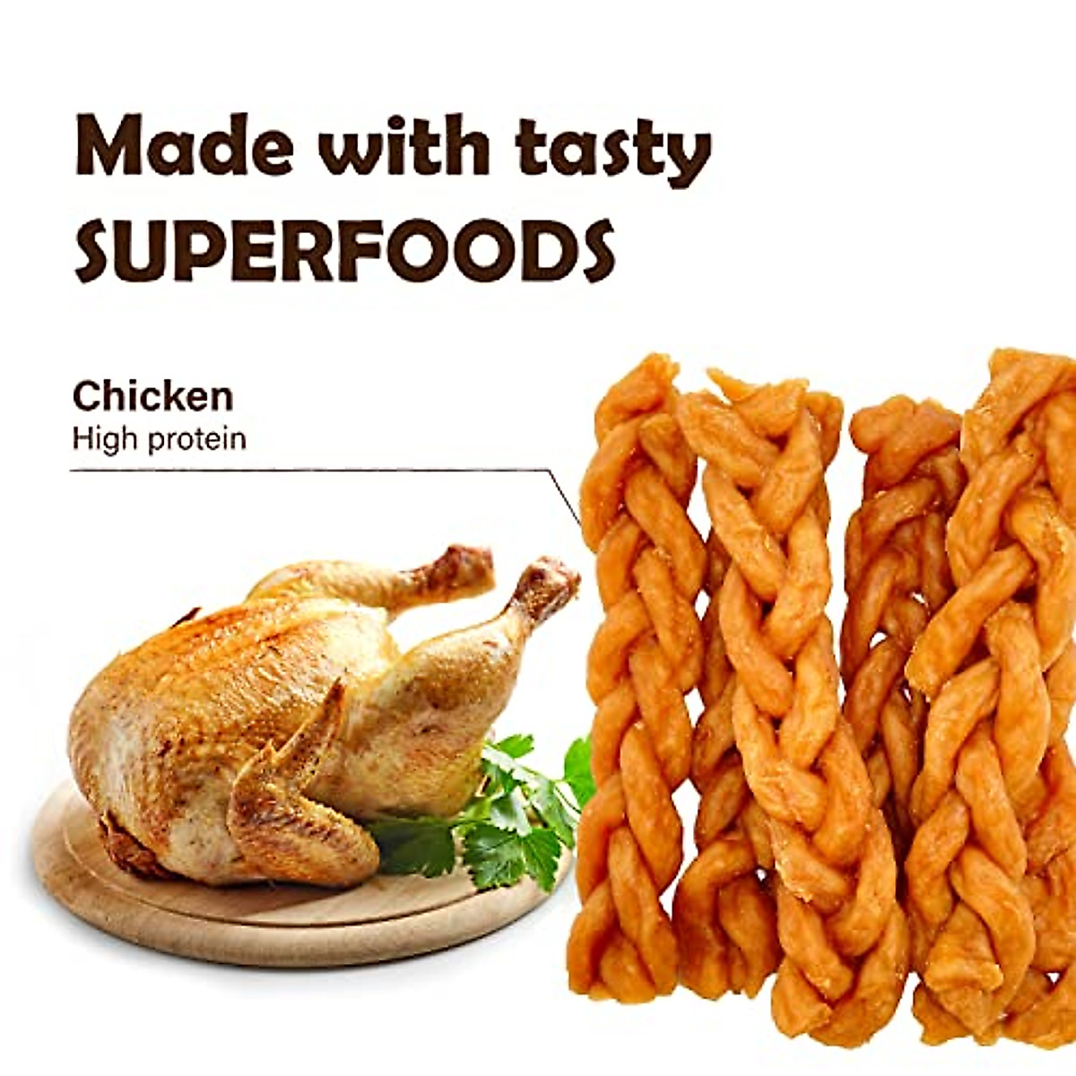 Afreschi Turkey Tendon Dog Treats for Classic Series, All Natural Human Grade Dog Treat, Suitable for Training chew, Ingredient Sourced from USA, Rawhide Alternative, Braided Stick