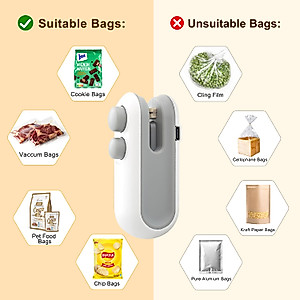 2Pcs Mini Bag Sealer, Rechargeable Heat Sealer, 2 in 1 Chip Bag Sealer & Cutter, Mini Bag Resealer Machine, Portable Handheld Food Sealer for Plastic Bags Snacks Bags Food Storage, White