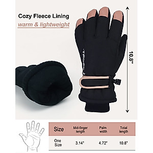 Koreshion Women Winter Touchscreen Ski Gloves Waterproof Windproof Thermal Snowboard Gloves Thick Anti-slip Winter Snow Gloves Black
