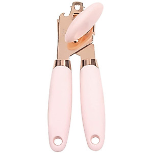 KAISHANE Rose Gold Stainless Steel Manual Can Opener With Durable Black Anti Slip Handles and Large Knob with Built In Bottle Cap Opener (Pink)