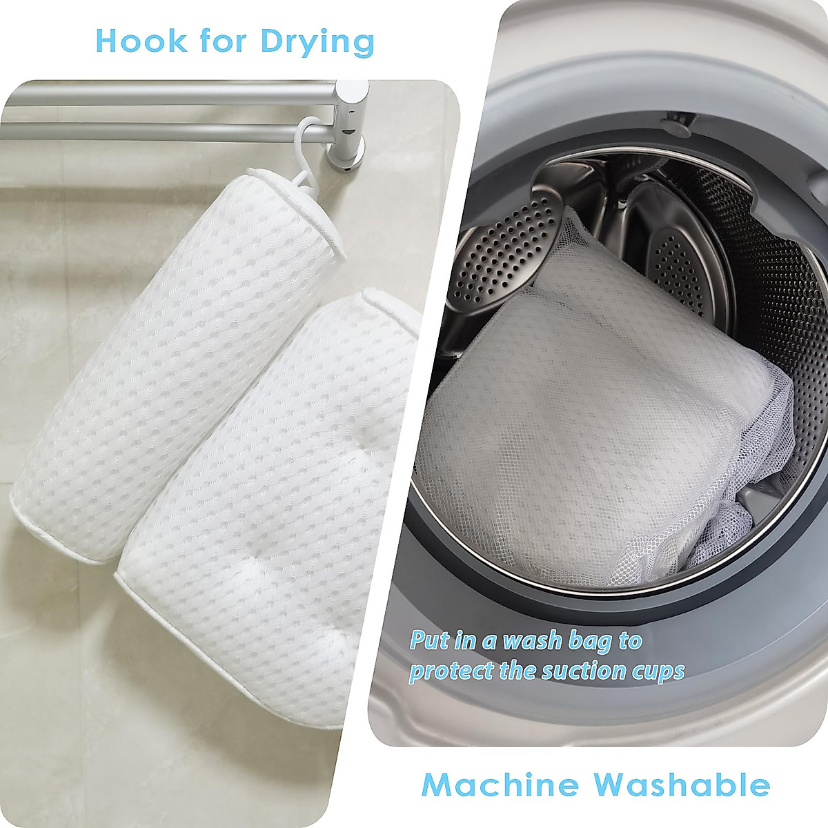 AEROiVi Bathtub Pillow Headrest Bath Pillows for Tub Neck and Back Support with Non Slip Suction Cups Spa Bath Cushion Relaxing Bathroom Accessories