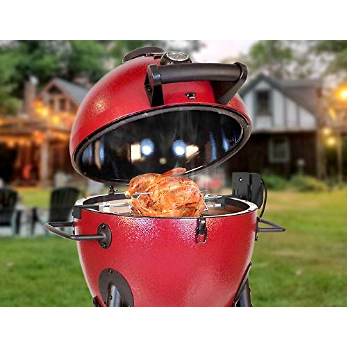 Skyflame Stainless Steel Rotisserie Kit with Heavy Duty Rotisery Motor and Stainless Steel Vertical BBQ Chicken Roaster Rack