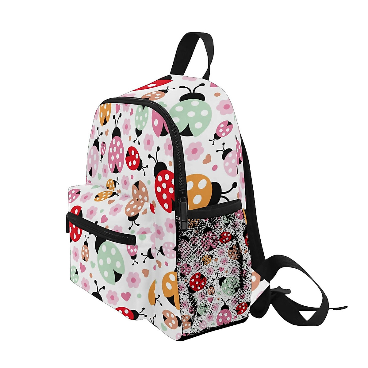 Selerdon Kid's Toddler Backpack Ladybugs Polka Dots Flowers Schoolbag for Cute Boys Girls, Daycare School Children Kindergarten Bag Preschool Nursery Travel Purse Bag