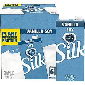 Silk Shelf-Stable Soy Milk, Vanilla, Dairy-Free, Vegan, Non-GMO Project Verified, 1 Quart (Pack of 6)