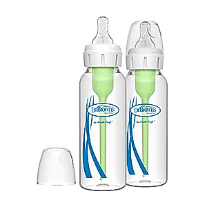 Dr. Brown’s Natural Flow® Anti-Colic Options+™ Narrow Glass Baby Bottles 8 oz/250 mL, with Level 1 Slow Flow Nipple, 2 Pack, 0m+