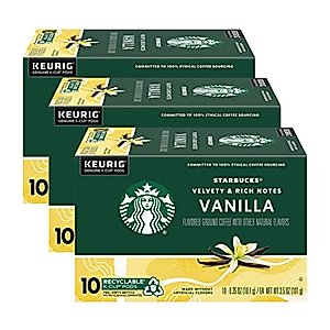Starbucks Flavored Coffee K-Cup Pods, Vanilla Flavored Coffee, Made without Artificial Flavors, Keurig Genuine K-Cup Pods, 10 CT K-Cups/Box (Pack of 3 Boxes)