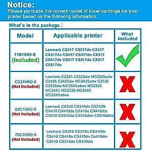 LCL Remanufctured Toner Cartridge Replacement for Lexmark 71B0010 71B10K0 CS317 CS317dn CX317 CX317dn CS417 CS417dn CX417 CX417de CS517 CS517de CX517de CX517 (1-Pack Black) Toner