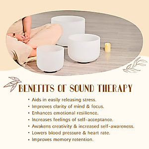 432HZ Set of 3 PCS 8-12 inch Quartz Crystal Singing Bowls 8'' B 10'' E 12'' C With Case Bag