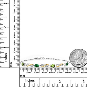 Gem Stone King 1.75 Cttw Green Peridot Green Created Emerald and Lab Grown Diamond 925 Silver and 10K Yellow Gold Infinity Bracelet For Women | Fully Adjustable Up to 7.5 Inch