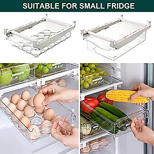 LALASTAR Fridge Drawer Organizer & Egg Holder For Refrigerator, Set of 2, Pull Out Refrigerator Storage Drawers for Fruits, Vegetable And Egg, Storage Containers Fit for Fridge Shelf Under 0.6"