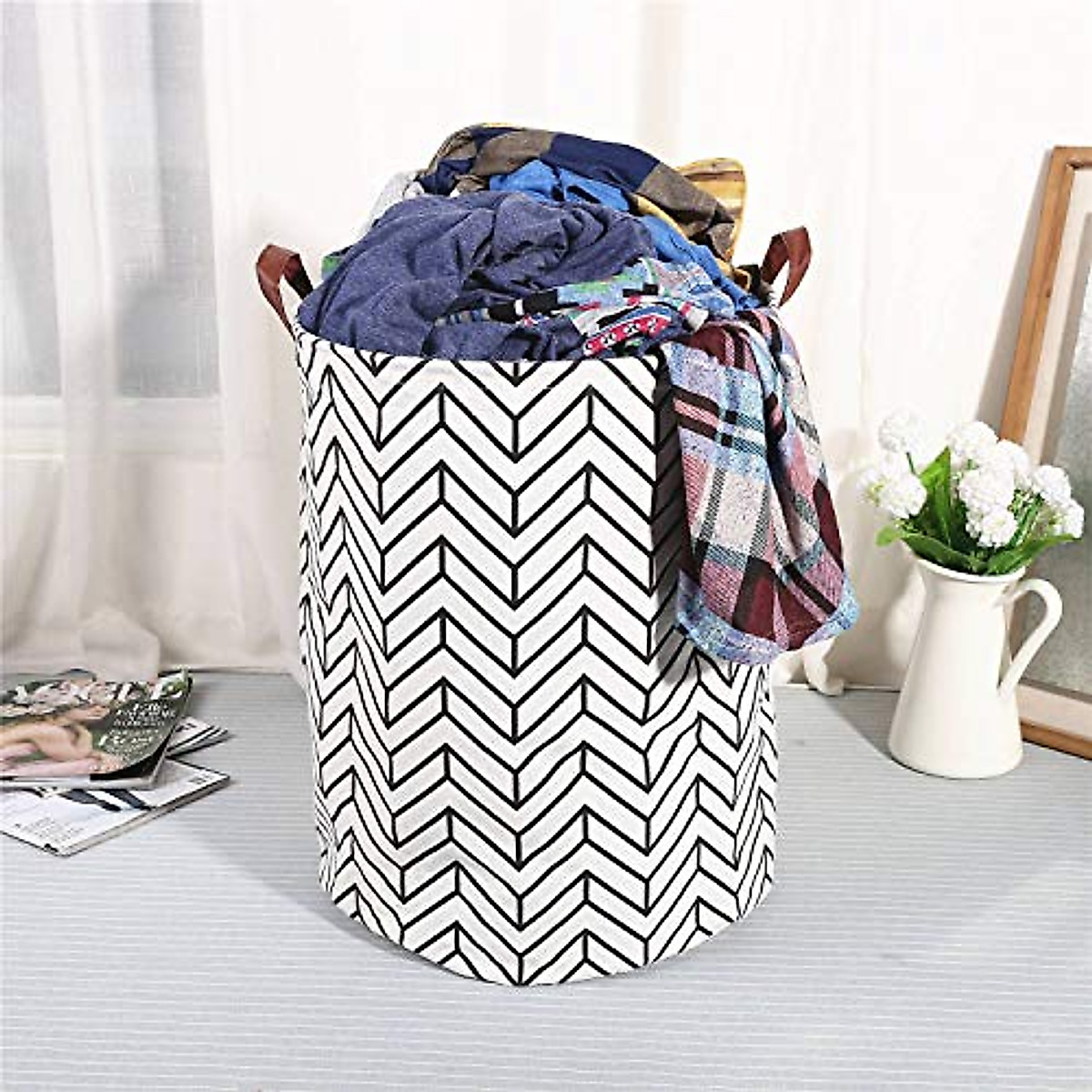 Large Storage Bin 19.7 x 15.7 Inch, ZUEXT Ramie Cotton Canvas Fabric Foldable Storage Basket with Handles, Toy Box/Toy Storage/Toy Organizer, Decorative Laundry Basket/Nursery Hamper (Wheat Ears)