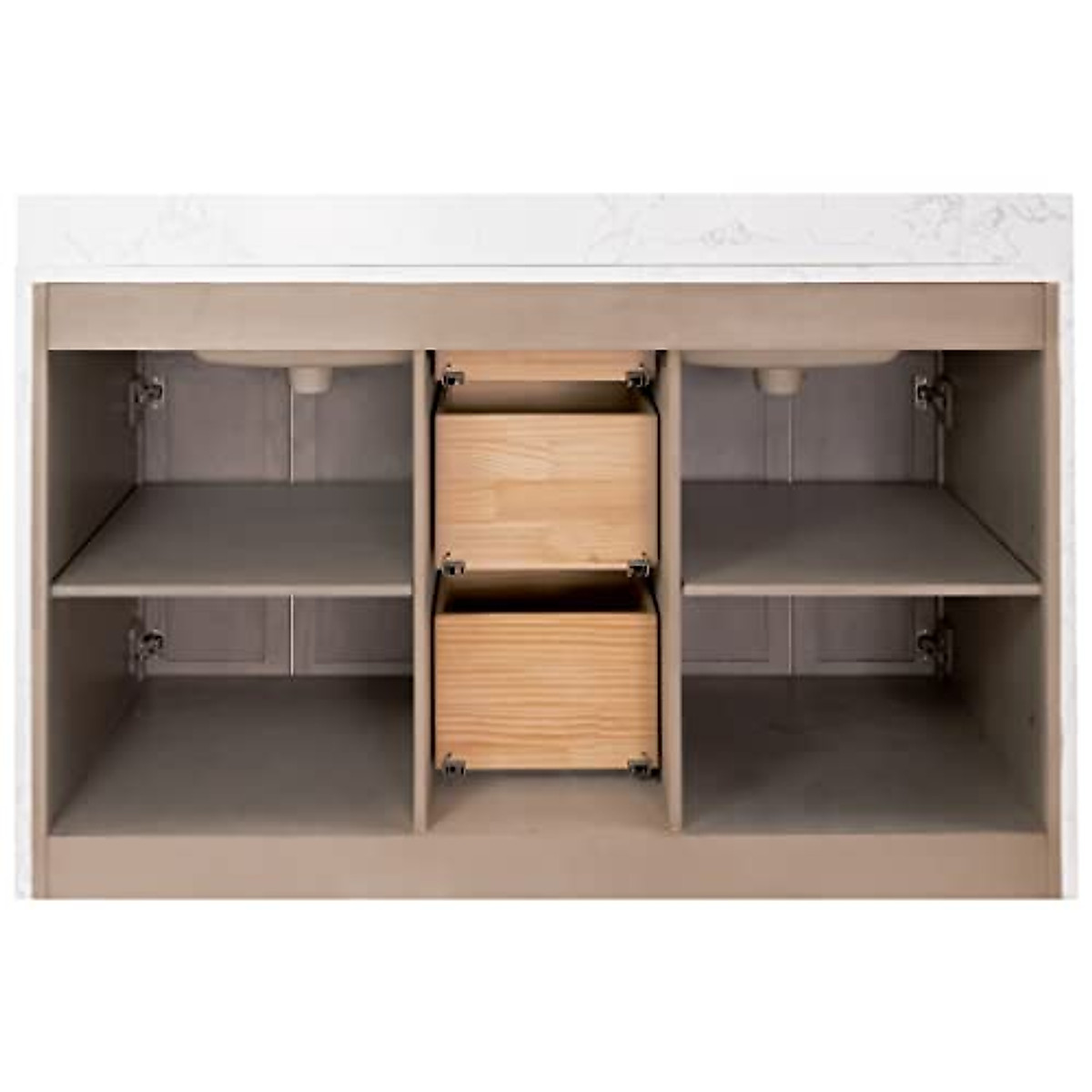 Kitchen Bath Collection Palisade 60-inch Double Bathroom Vanity (Engineered Marble/Gray Oak): Includes Gray Oak Cabinet with Engineered Marble Waterfall Countertop and White Ceramic Sinks