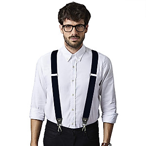Vauhse Suspenders for Men, Adjustable Suspenders with Elastic Straps Y-Back Construction Heavy Duty for Work Black