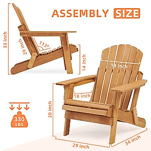 Oversize Wooden Folding Adirondack Chair, Half Pre-Assembled Wood Lounge Chair for Outdoor Patio Garden Lawn Backyard Deck Pool Beach Firepit