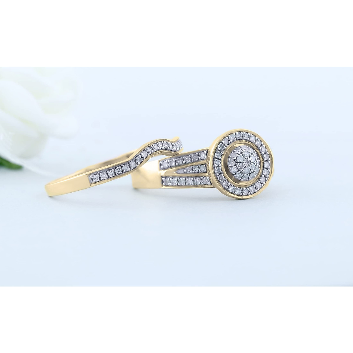 Dazzlingrock Collection 0.50 Carat (ctw) 18k Yellow Gold Plated Sterling Silver White Diamond Round Women Engagement Ring Set 1/2 CT, Size 7