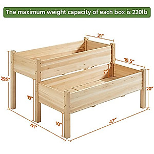 Yaheetech Wooden Raised Garden Bed 2 Tiers Elevated Planter Grow Box for Herb with Legs & Drainage Holes, 47x41x30in