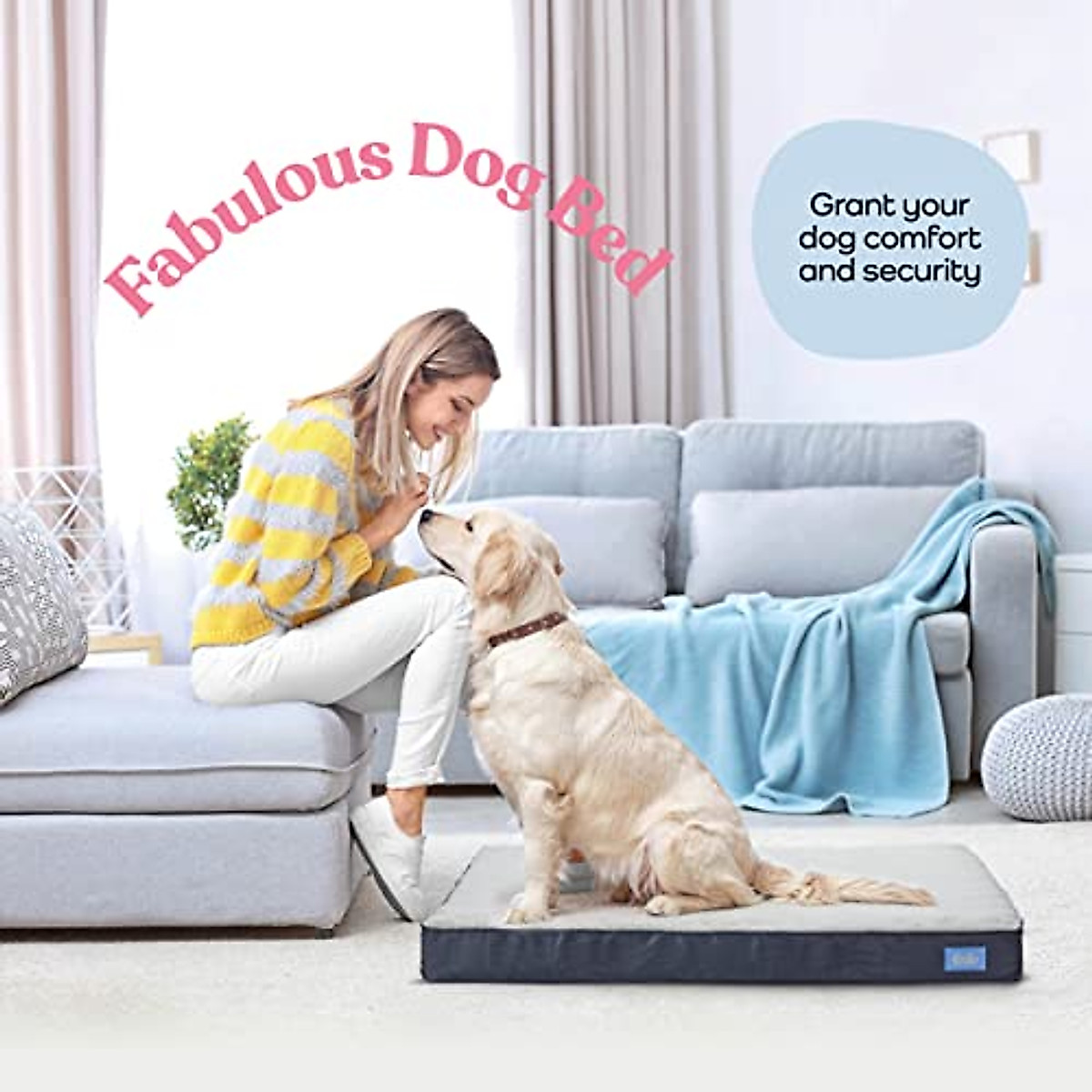 Orthopedic Large Dog Bed - Ultra Comfortable Dog Bed for Large Dogs Small, Medium, Large and Extra-Large Dogs/Cats with Sherpa top - Breathable Pet Bed - Egg Foam Sofa Bed - Removable Washable Cover.