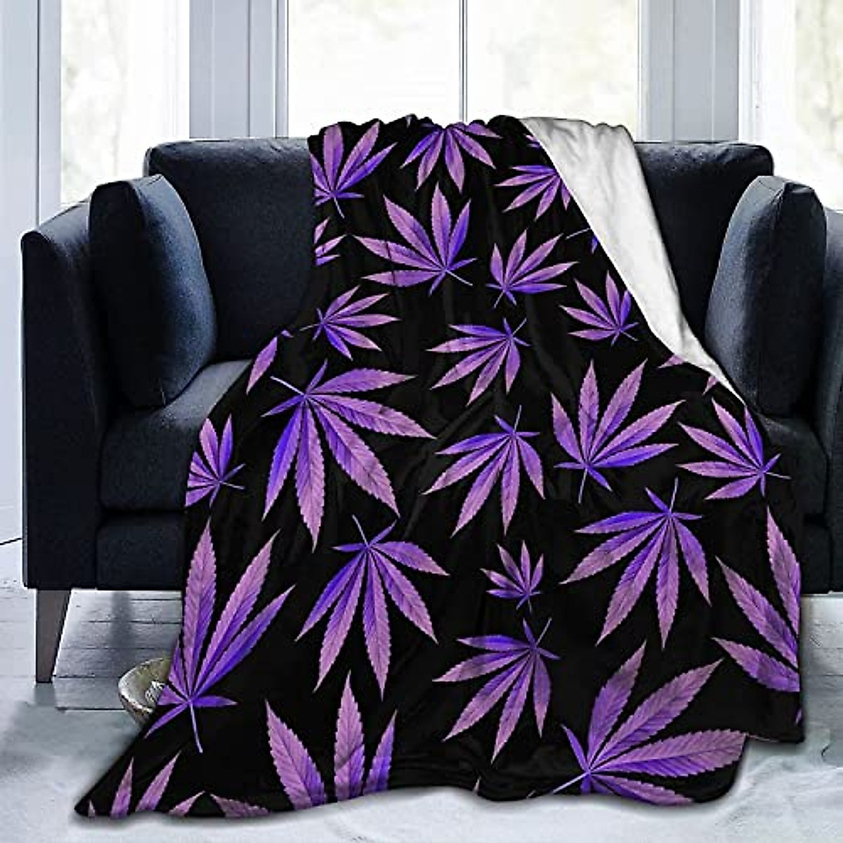 DICITNET Purple Weeds Leaf Pattern Blanket Throw Blanket Lightweight Microfiber Blankets for Bed Couch Sofa Blanket Quilt 50"X40"