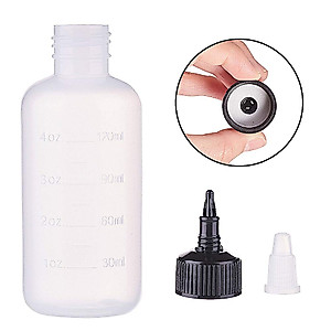 BENECREAT 12 Pack 4 Ounce Plastic Squeeze Dispensing Bottles with Black Twist Cap and Measurement, Open/Close Nozzle - Good for Crafts, Art, Glue, Multi Purpose