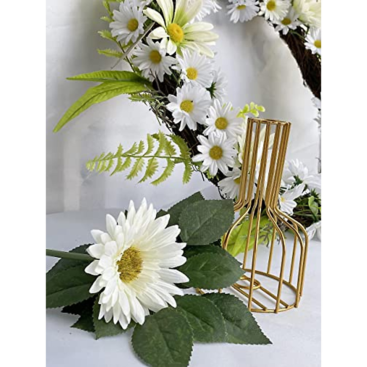 DSforG 16PCS Gerbera Daisy Silk Flowers Artificial Flowers Artificial Daisy Fake Flowers Bouquet for Wedding Bridal Bouquet Party Home Kitchen（White）