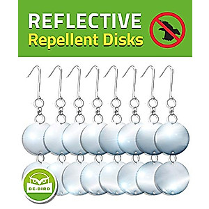 De-Bird Bundle Includes: 8 pk Reflective Repellent Disks & Heavy Duty Bird Netting to Keep Away Woodpecker, Pigeons, and Protect Plants & Fruit Trees