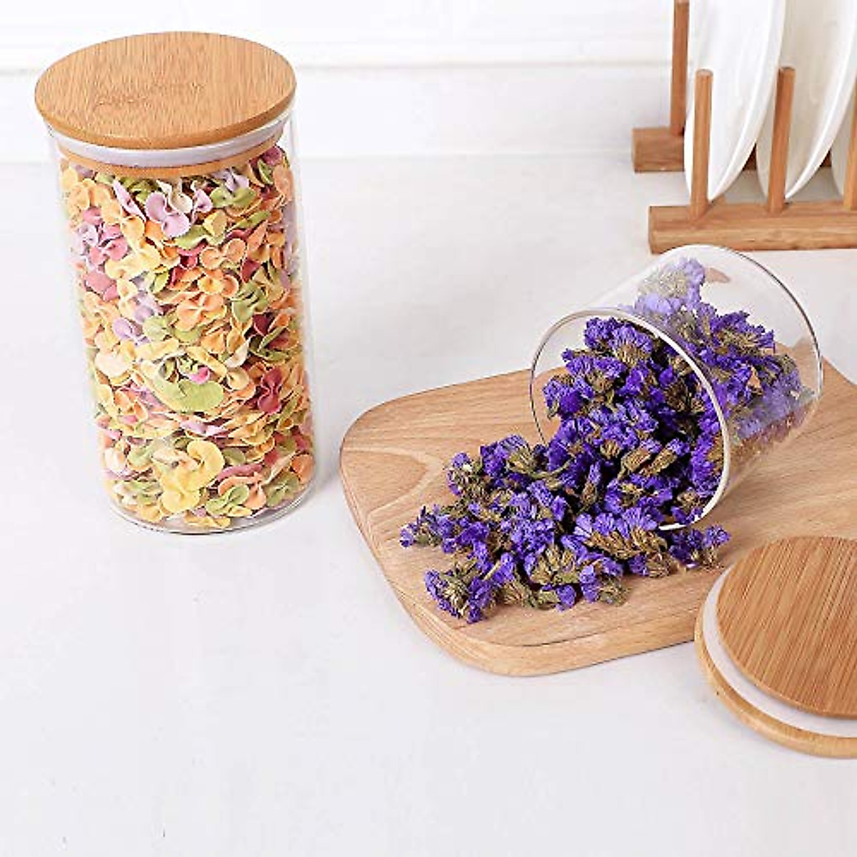 ComSaf Airtight Canisters for Bulk Food Storage Set of 3-17/22/43oz, BPA Free High Borosilicate Glass Cookies Jar with Bamboo Lid, Cylinder Cereal Container with Sealing