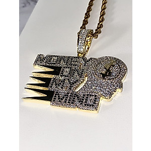 Shop-iGold Mens Womens 14k Gold Finish Jewelry Chain Pendant Set Grillz