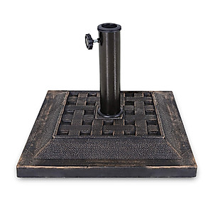 COOS BAY 27 lbs 17.3 inch Outdoor Heavy Duty Square Antiqued Resin Umbrella Base Stand for Patio, Garden, Lawn, Bronze…
