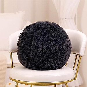 Ukadou Plush Ball Throw Pillow 15.7in Black Round Pillow Simple Round Ball Pillow Furry Spherical Circle Shaped Pillow for Bed Sofa Couch Chair Decorations (Black)