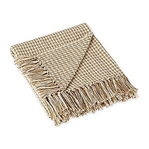 DII California Casual Houndstooth Woven Throw, Stone, 50x60