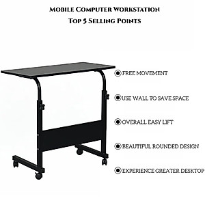 FXLCMUS Height Adjustable Computer Desk for Home Office - Standing Table On Wheels with Removable Chipboard & Steel Side - Stylish and Efficient Workspace