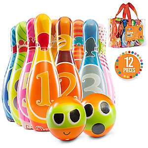 Play22 Kids Bowling Set with Carrying Bag - Colorful 12 Piece Toy Bowling Set - Sturdy Soft Foam Set - Includes 10 Pins and 2 Balls – Childrens Bowling Set & Toddler Bowling Set - Original