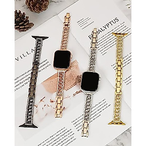Bling Chain Bracelet Compatible with Apple Watch Band 41mm 40 mm 38mm Series 8 7 6 5 4 3 2 1 SE Women, beu1st Replacement iWatch Band Diamond Rhinestone Stainless Steel Metal Wristband Strap Rose Gold