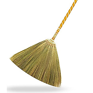 Asian Straw Broom Thai for Cleaning Floor,Housewarming Gift,Thai Vintage Retro Grass Broom Stick, Hardwood Sweeper with Brush Power and Circle Cleaning ( Length 40 inch )