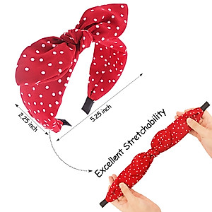 Jaciya Bow Headbands for Girls Women Hair Accessories Red Polka Dot Headbands with Bow Knotted Head Band Vintage Bunny Ears Hair Hoop