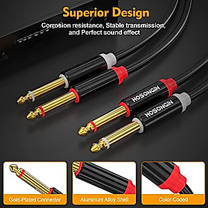HOSONGIN Dual 1/4 inch TS to Dual 1/4 inch TS Stereo Interconnect Insert Cable, PVC Jacket Gold-Plated Plug Double Shielding Cable, 15 Feet