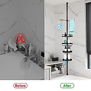 Shower Caddy Corner Organizer for Bathroom,Caddy Shelves cirner Storage Bathtub Shampoo Holder Rack with rustproof Tension Pole 4-Tier Adjustable Stand on Floor Black